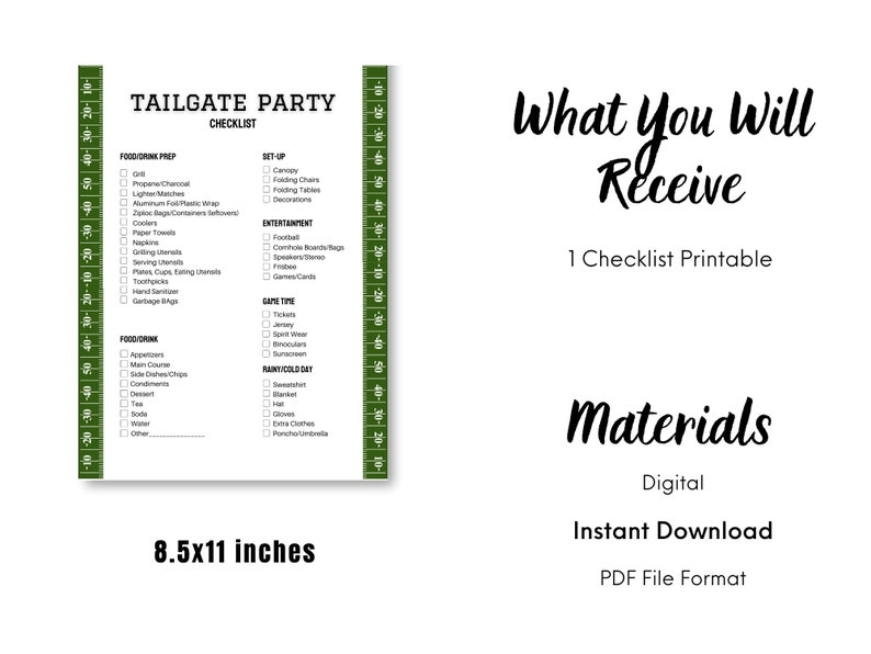 Tailgate Party Football Checklist - Etsy