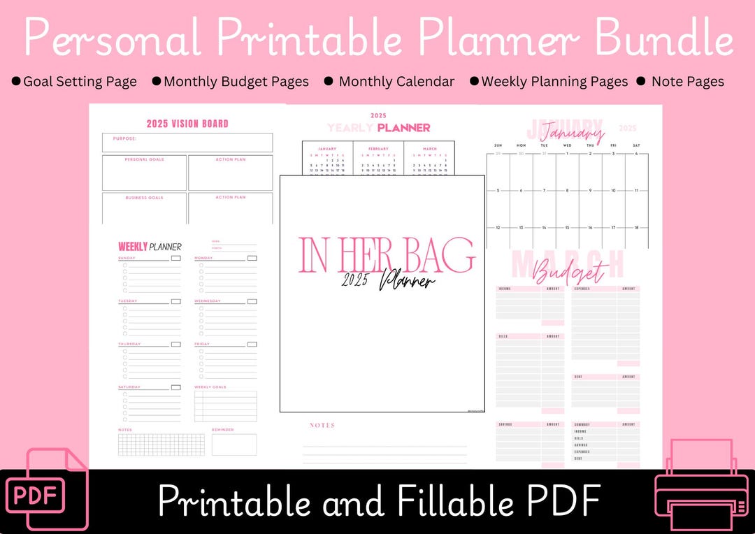 Printable Planner, Personal Bundle Planner, Daily Weekly Monthly ...