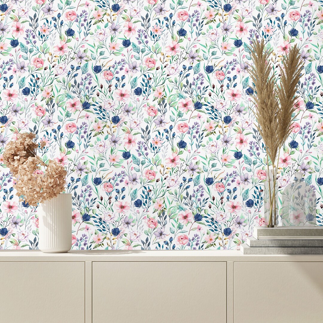 Pastel Field Flowers Removable Peel and Stick Wallpaper - Etsy