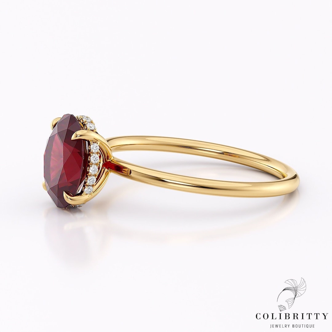 Hidden Halo Oval Ruby Engagement Ring Large Lab Ruby Gem Ring July ...