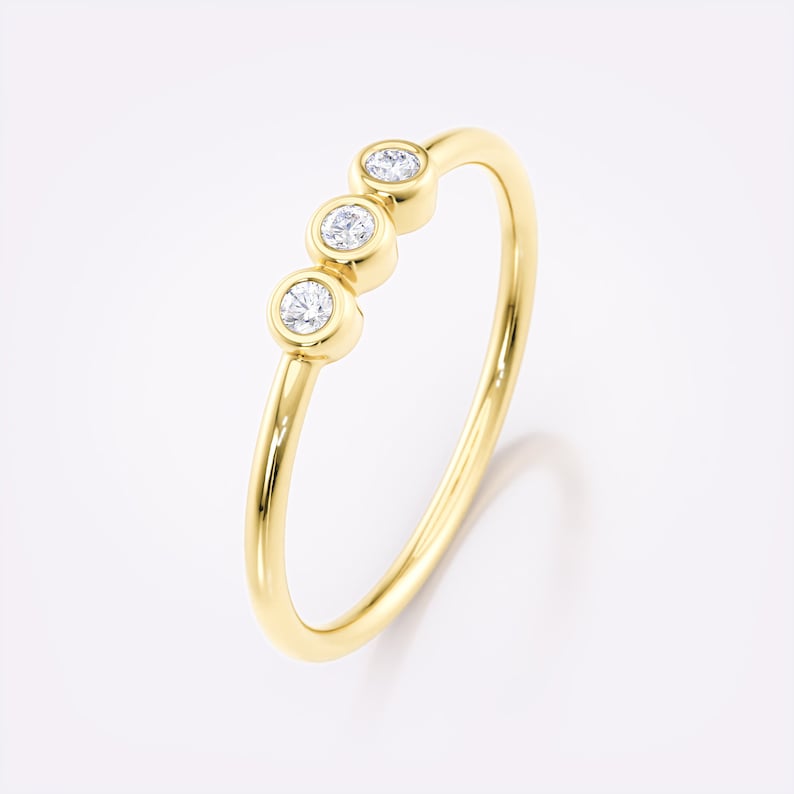 3 Stone Diamond Ring Bezel Settings Gold Stacking Ring for - Etsy