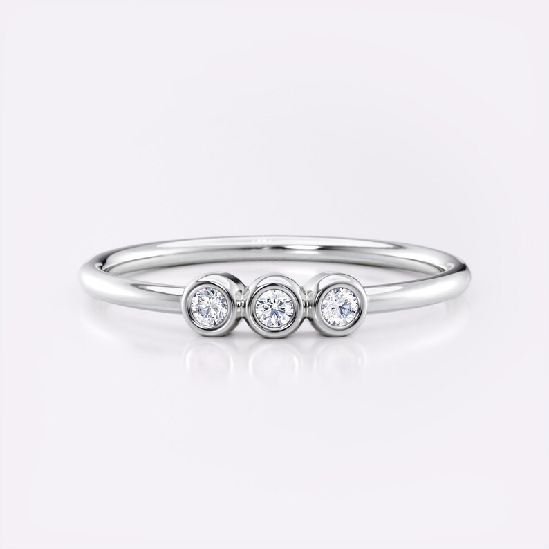 3 Stone Diamond Ring Bezel Settings Gold Stacking Ring for | Etsy