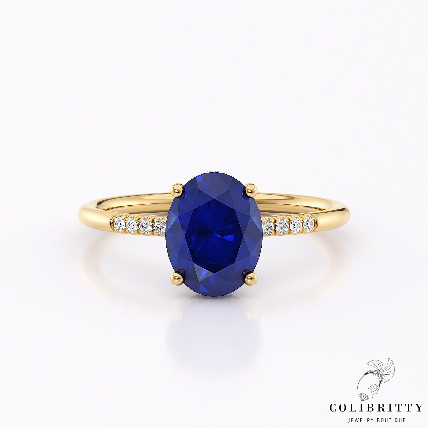 Oval Shaped Sapphire Engagement Ring Sapphire and Diamond Ring - Etsy