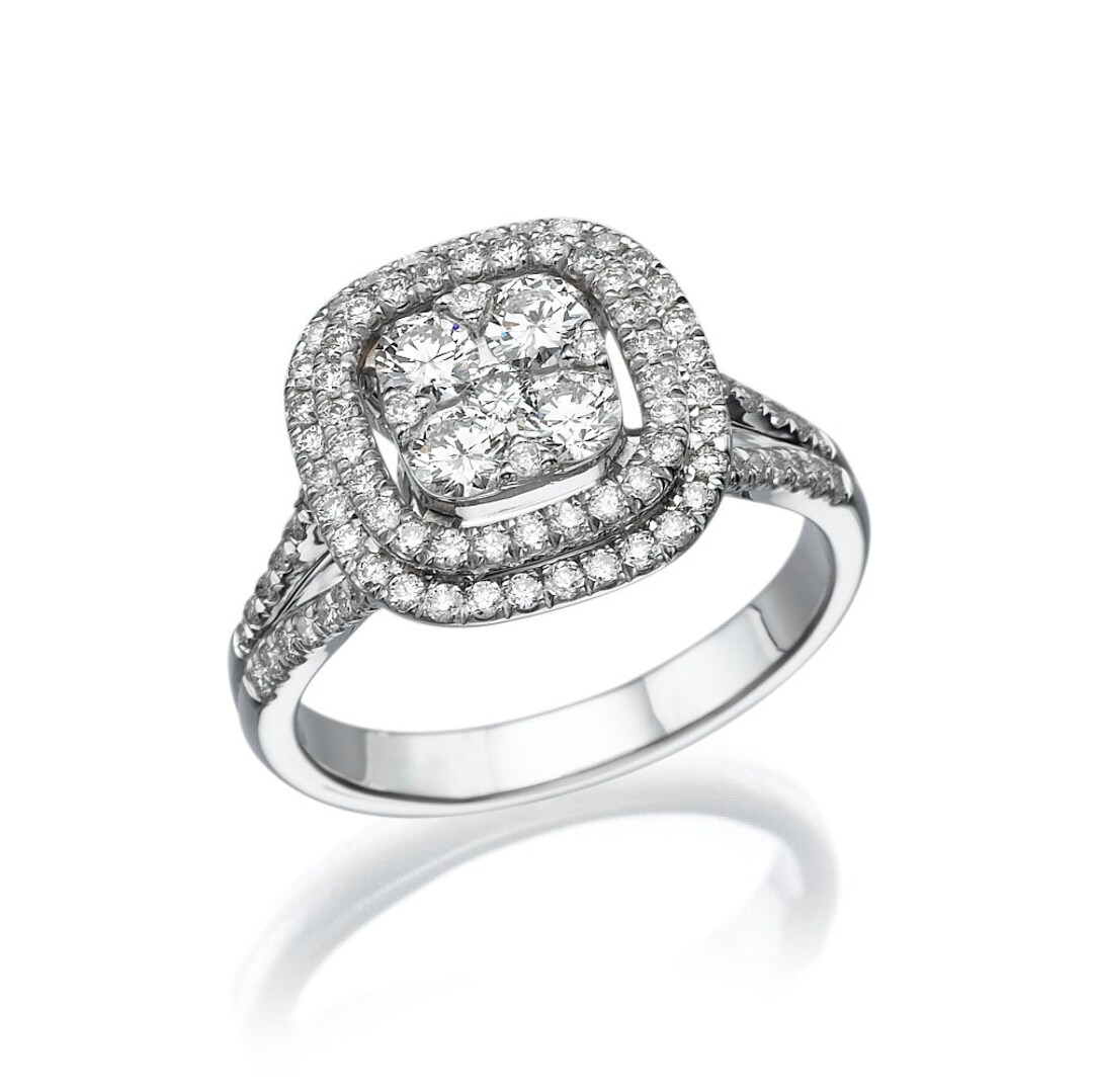 Illusion Setting Diamond Ring White Gold Engagement Ring for - Etsy