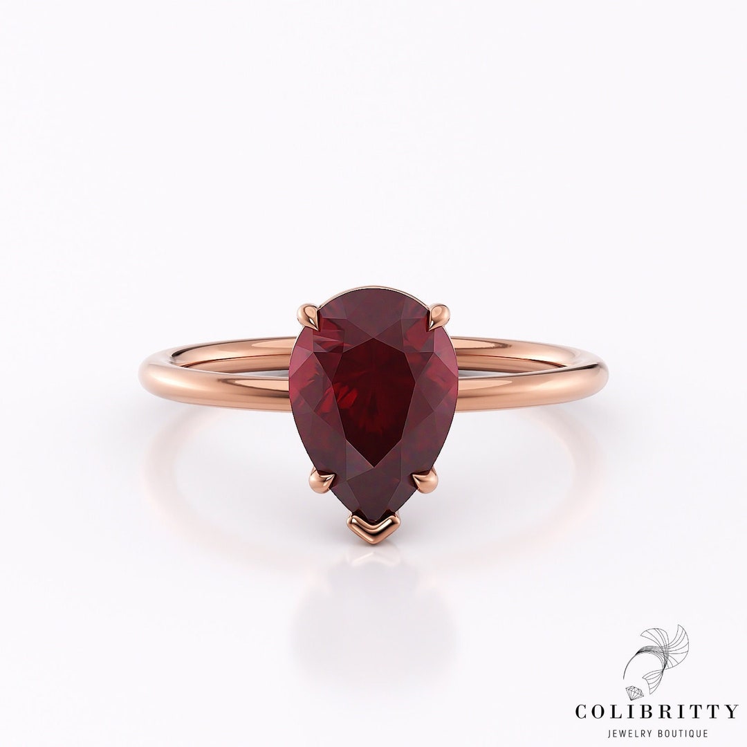 Ruby Pear Cut Engagement Ring Teardrop Ruby Ring 14k / 18k Rose Gold ...