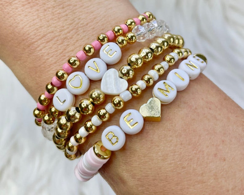Be Mine Stack,heishi Bead Bracelet,gold Bead Bracelet,valentines Day ...