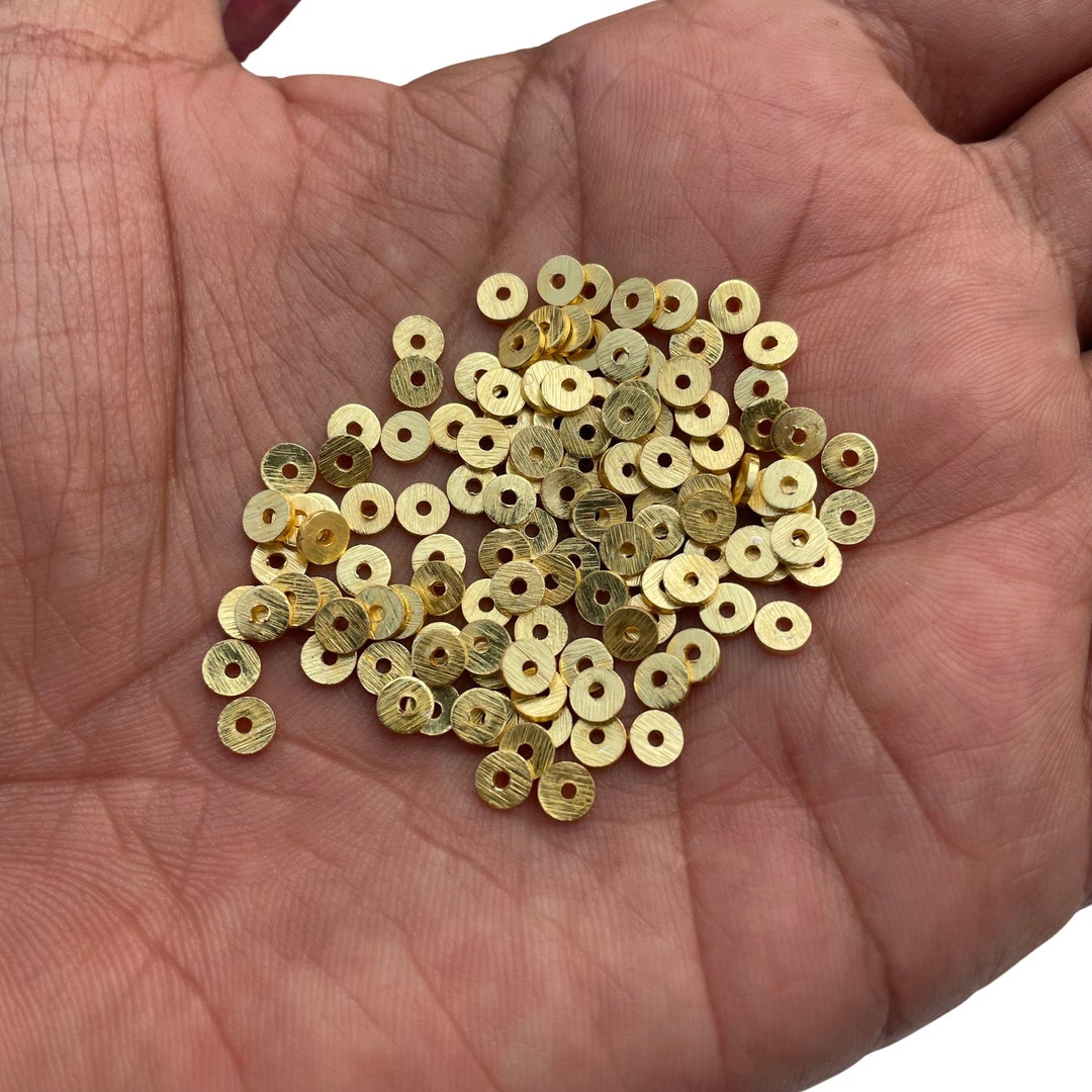 4mm - 300 Pcs Gold Flat Disc Spacers, Brushed Disk Heishi Spacers Beads ...