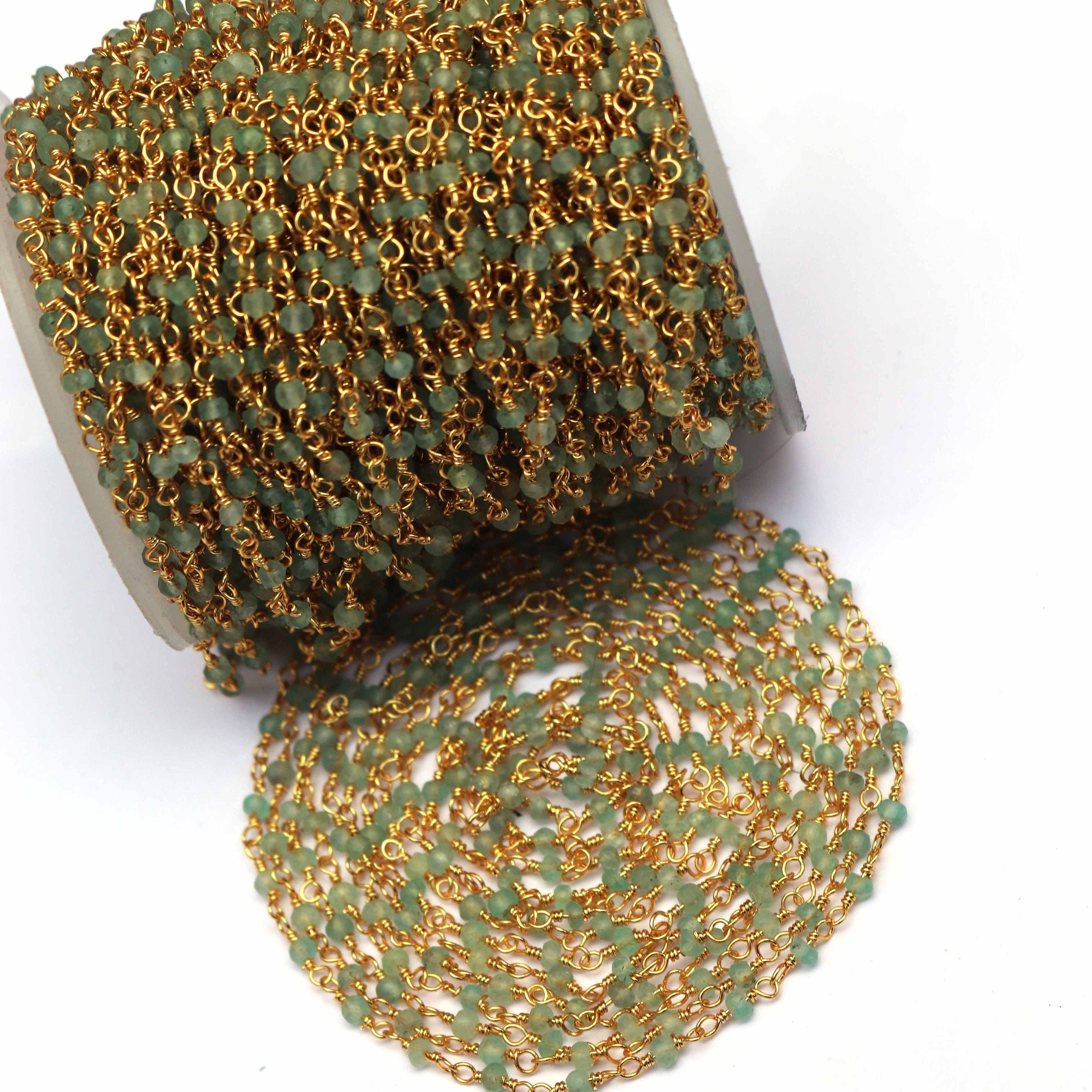 22k Gold Plated Natural Apatite Gemstone Rosary Chain 3mm - Etsy