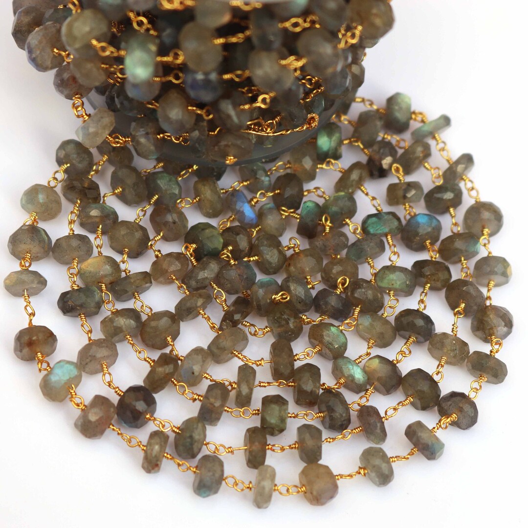 22k Gold/silver/black Plated Natural Flashy Laborite Gemstone Rosary ...