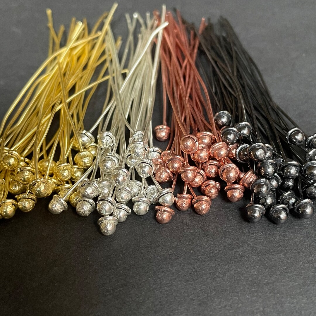 50 Fancy Copper Head Pins, Gold, Silver, Rose Gold, Gun Metal, 21 Gauge ...
