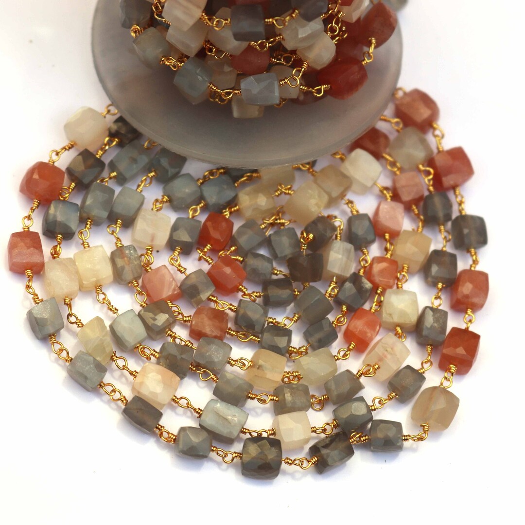 22k Gold/silver/black Plated Natural Multi Moonstone Gemstone Rosary ...