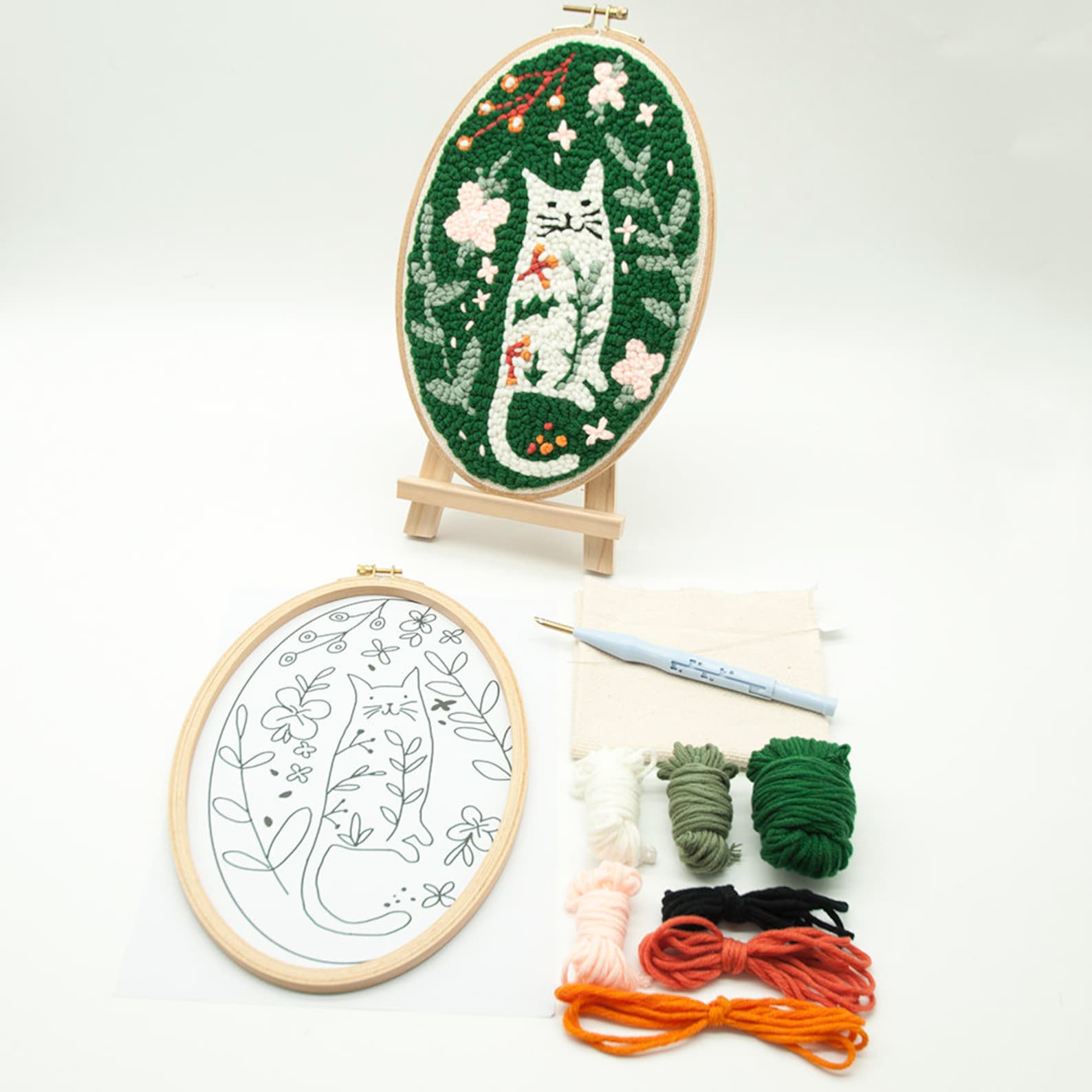 Forest Cat Punch Needle Kit for Beginner,diy Punch Embroidery Full Kit ...