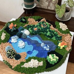 Hand Hooked Moss With Lake Rugs/carpets Round Soft Rug Moss Abstract ...