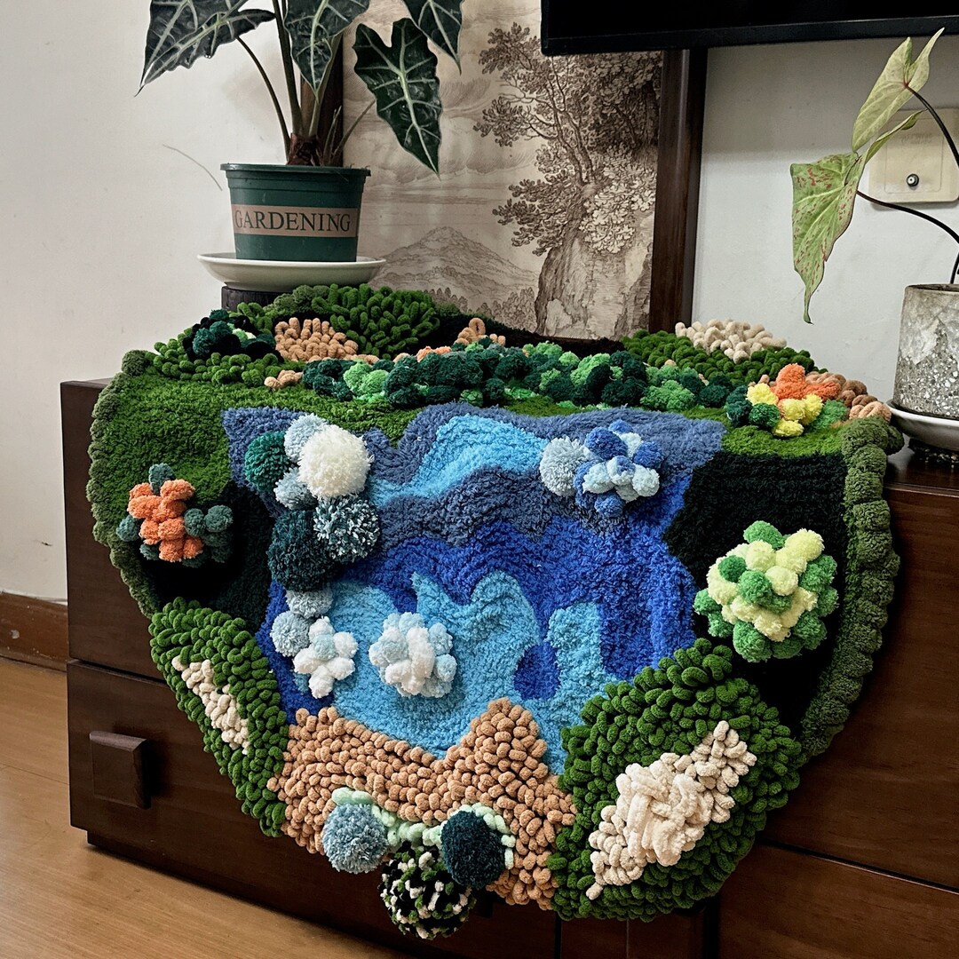 Hand Hooked Moss With Lake Rugs/carpets Round Soft Rug Moss Abstract ...