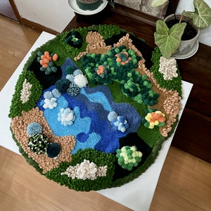 Hand Hooked Moss With Lake Rugs/carpets Round Soft Rug Moss Abstract ...