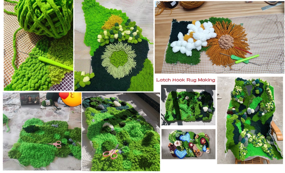 Moss Rug,handmade Latch Hook Rug,custom Rugs,art Rugs,fluffy Rug - Etsy