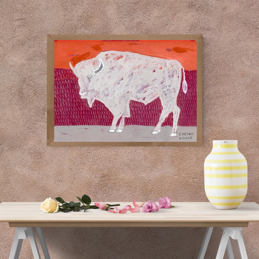 White Bison Sacred, Large Western Wall Art, White Buffalo Portrait ...