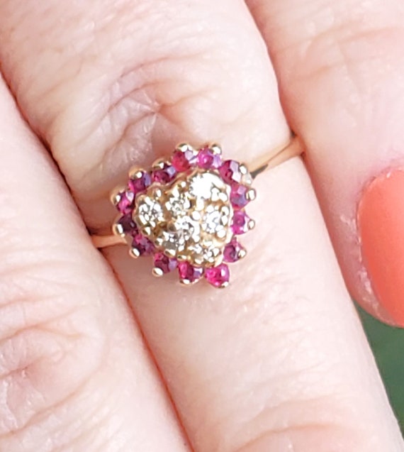 14k Yellow Gold Vintage Ruby & Diamond Heart Shaped R… - Gem