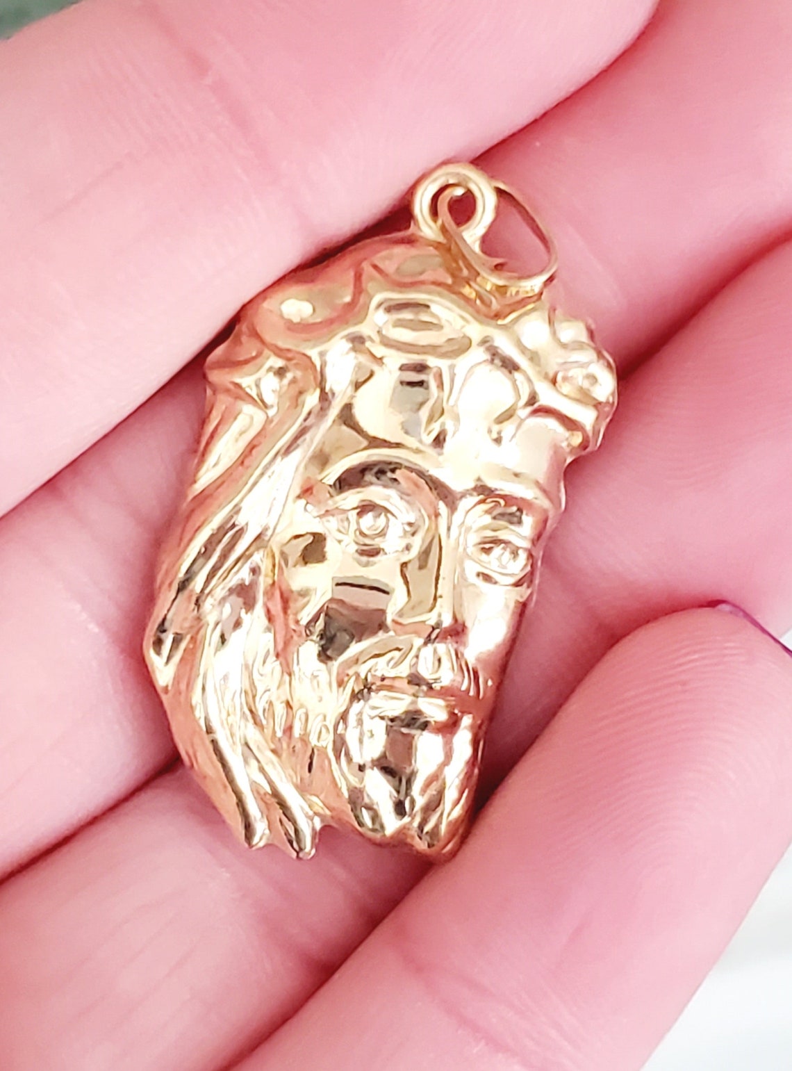 14k Yellow Gold Large Jesus Christ Head Pendant - Etsy