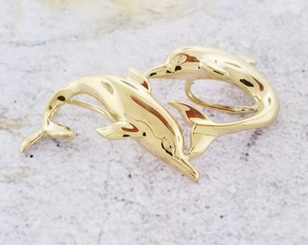 14K Yellow Gold Dolphin Pendant Fish Polished Necklace Charm - Etsy