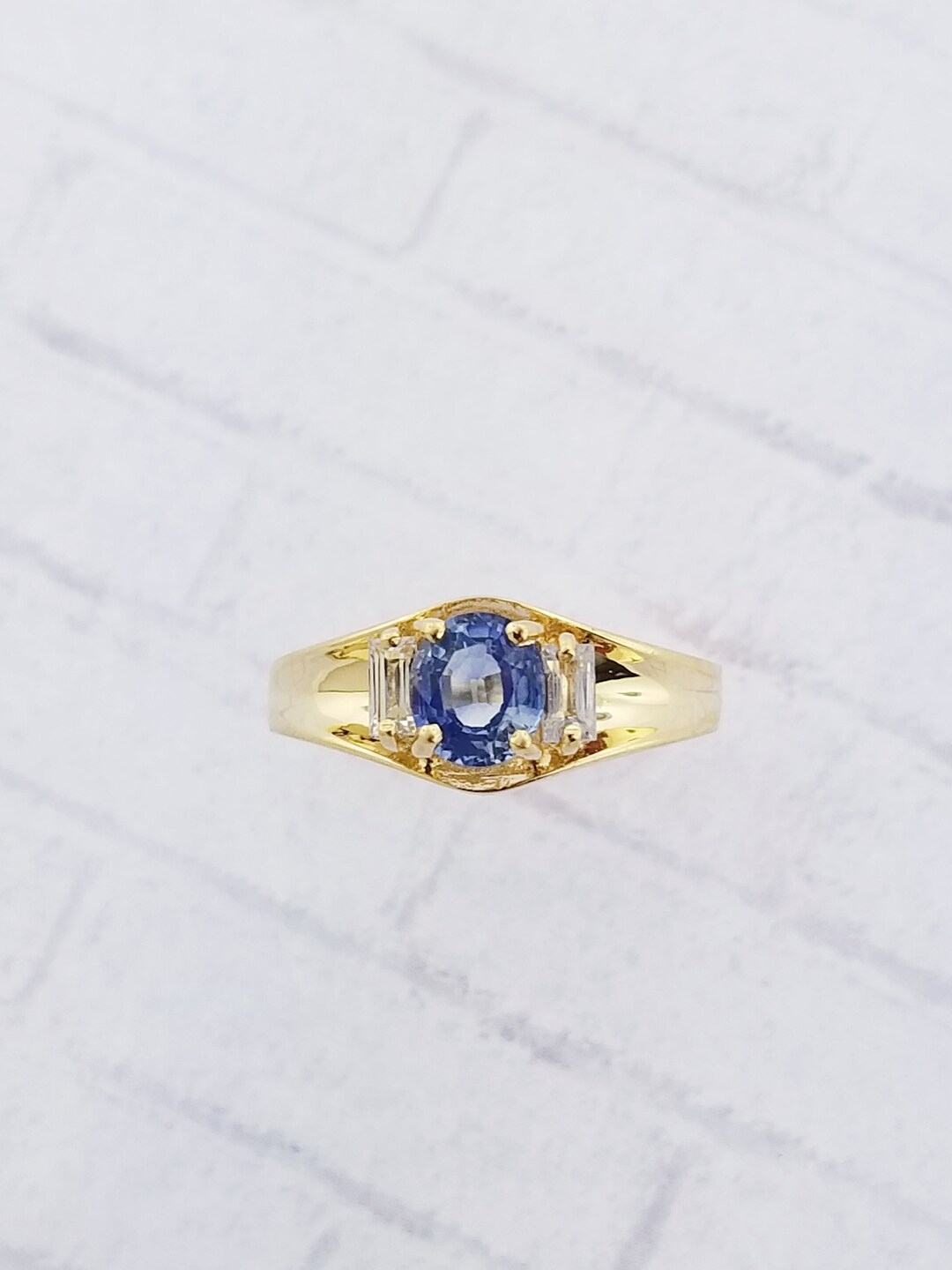 14k Yellow Gold Ceylon Sapphire and Cubic Zirconia Ring - Etsy