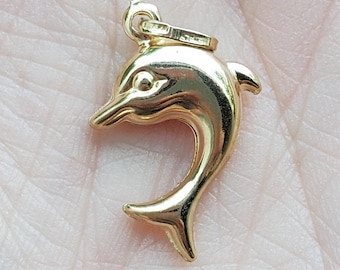 14k Solid Yellow Gold Dolphin Pendant Nautical Charm - Etsy
