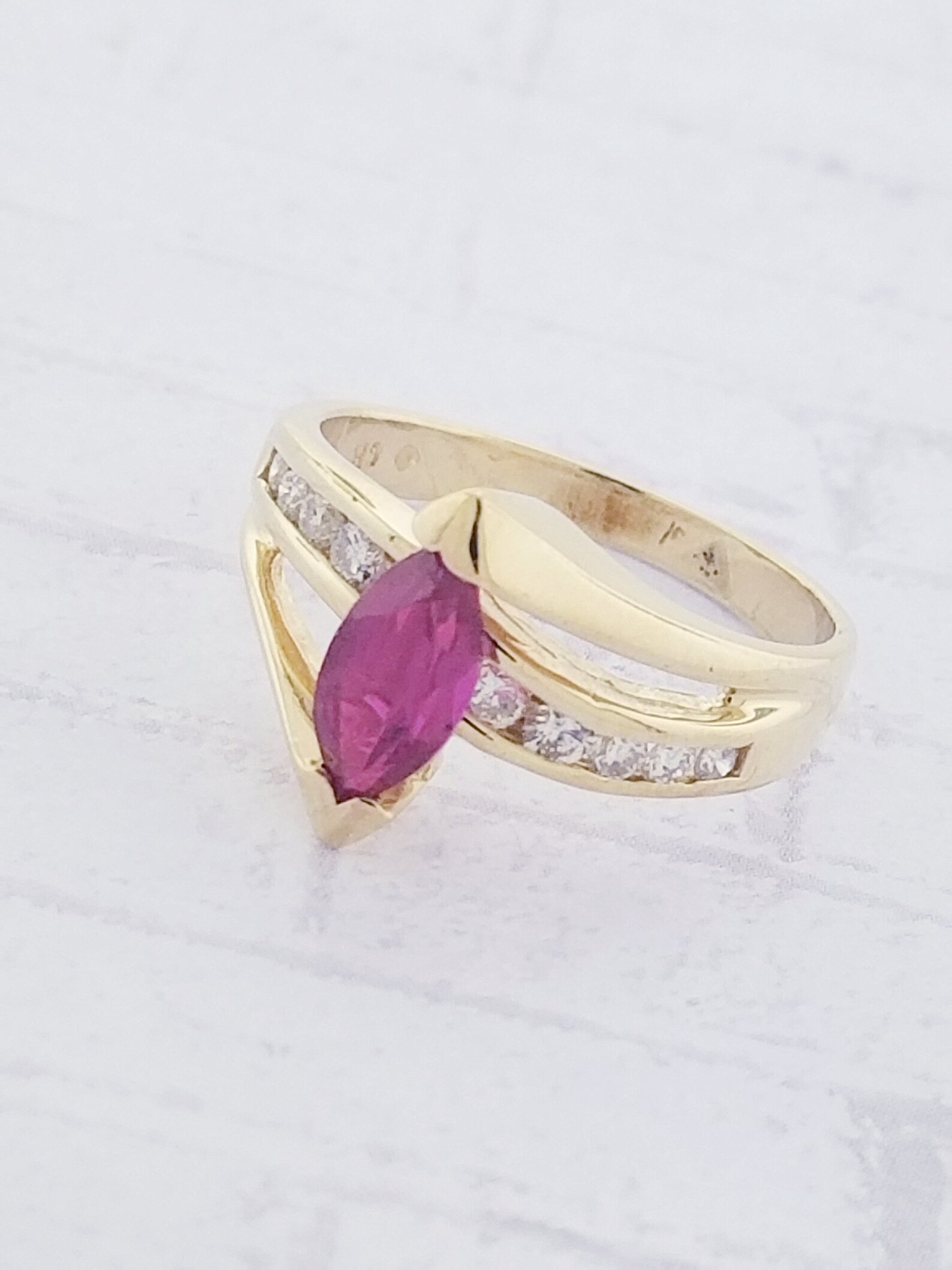 14k Yellow Gold Synthetic Ruby and Diamond Ring - Etsy Singapore