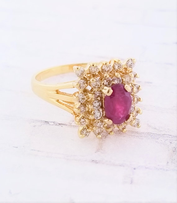14k Yellow Gold Ruby and Diamond Ring - Gem
