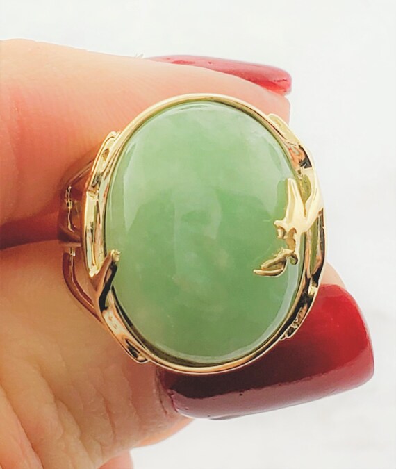 14k Yellow Gold Vintage Ladies Jade Ring - Gem