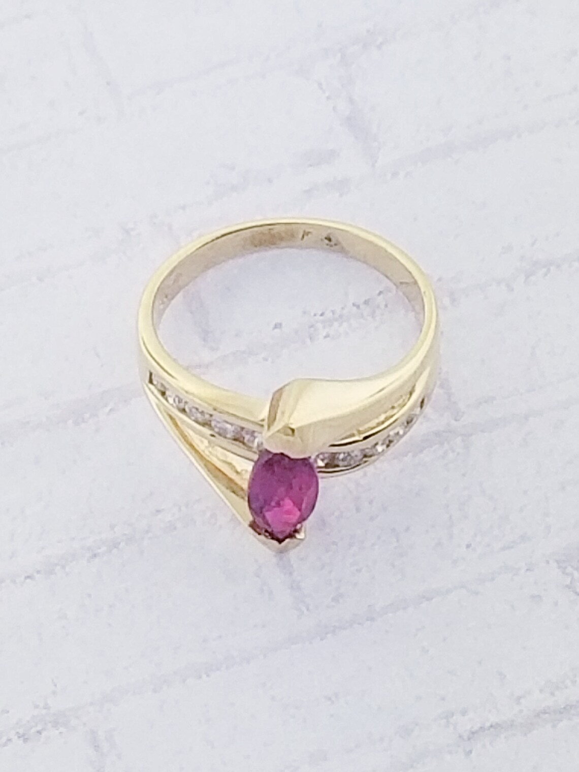14k Yellow Gold Synthetic Ruby and Diamond Ring - Etsy Singapore