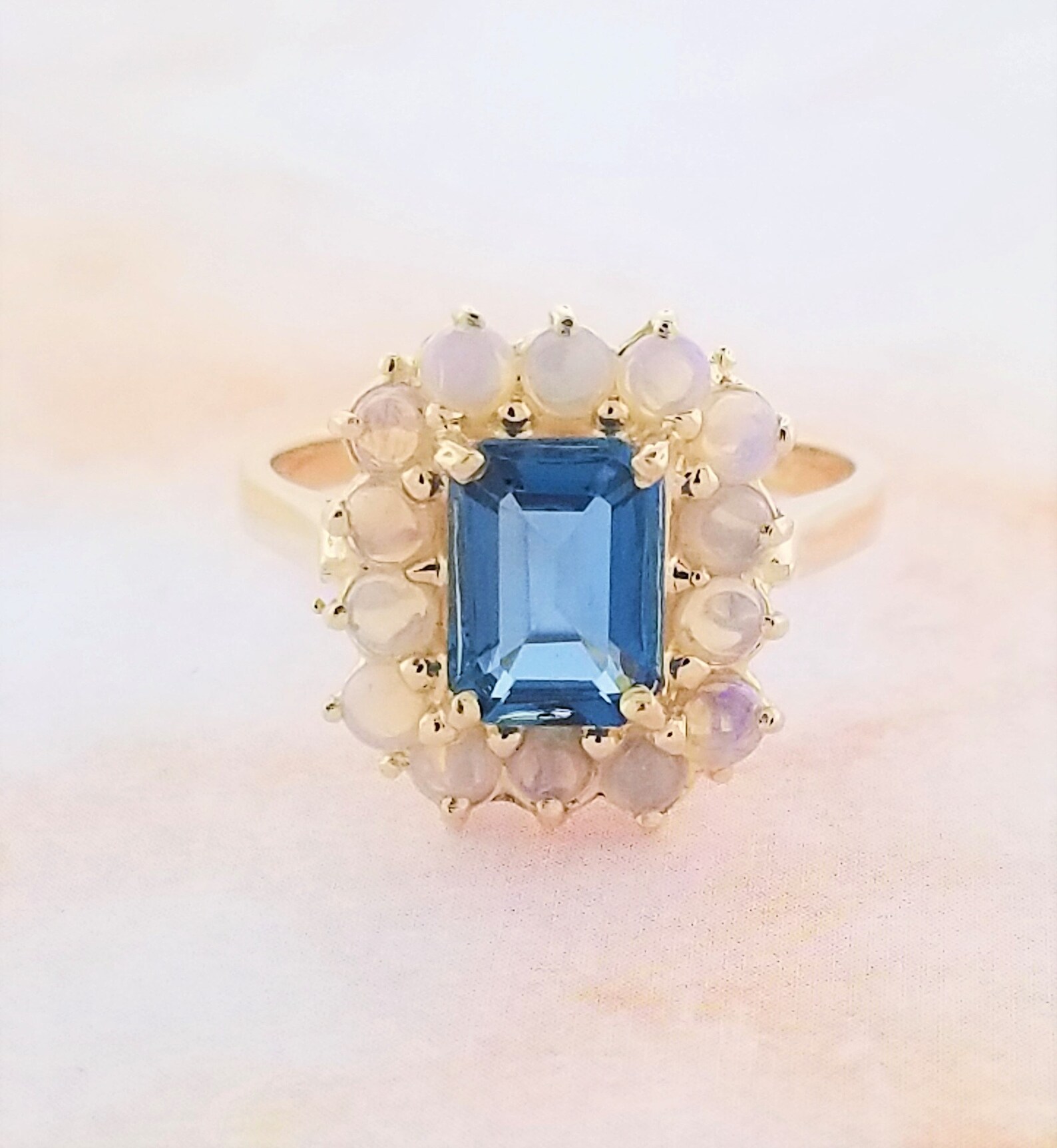 14k Yellow Gold Blue Topaz and Opal Ring - Etsy