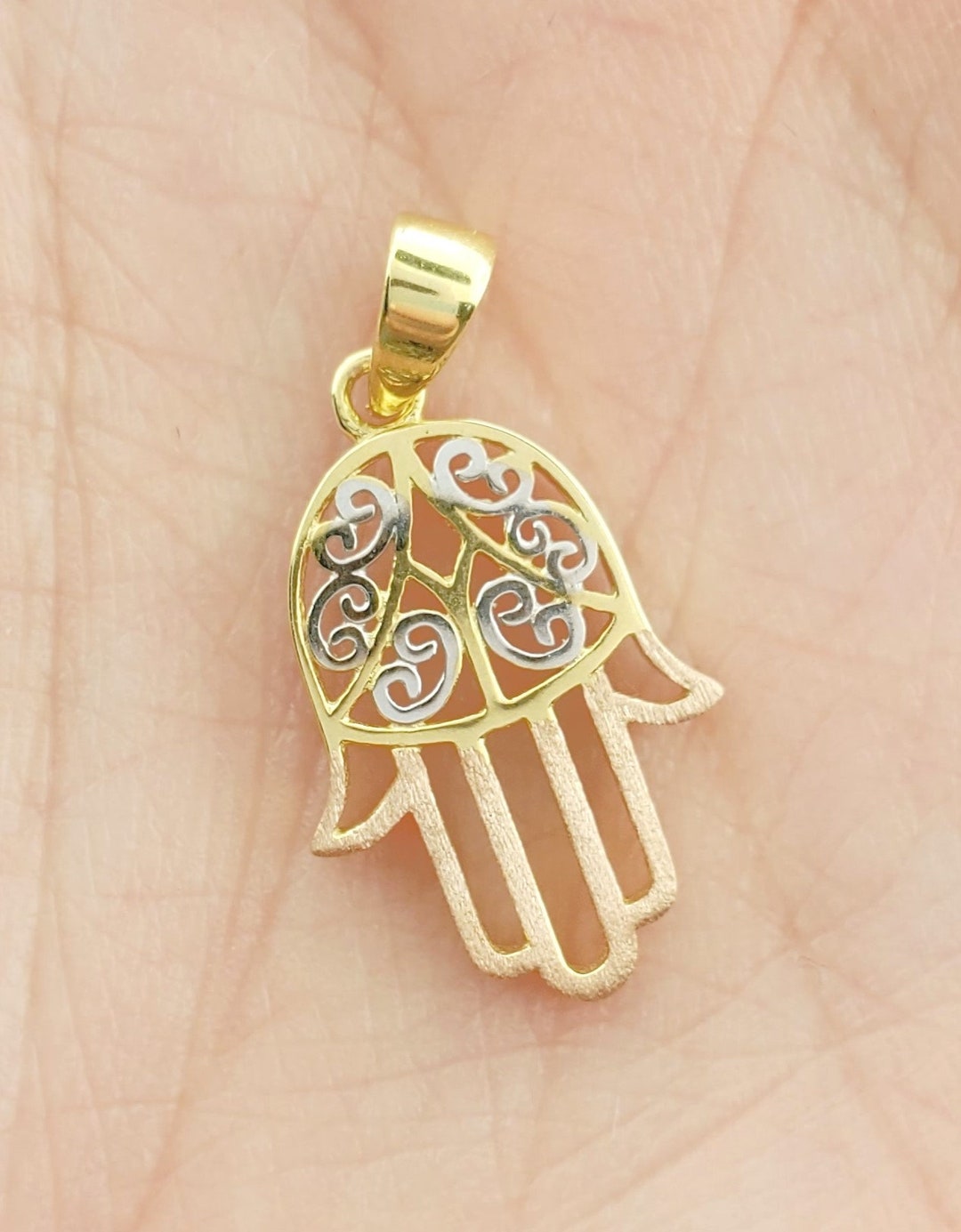 14k Tri Color Diamond Cut Hamsa Hand Charm Pendant - Etsy