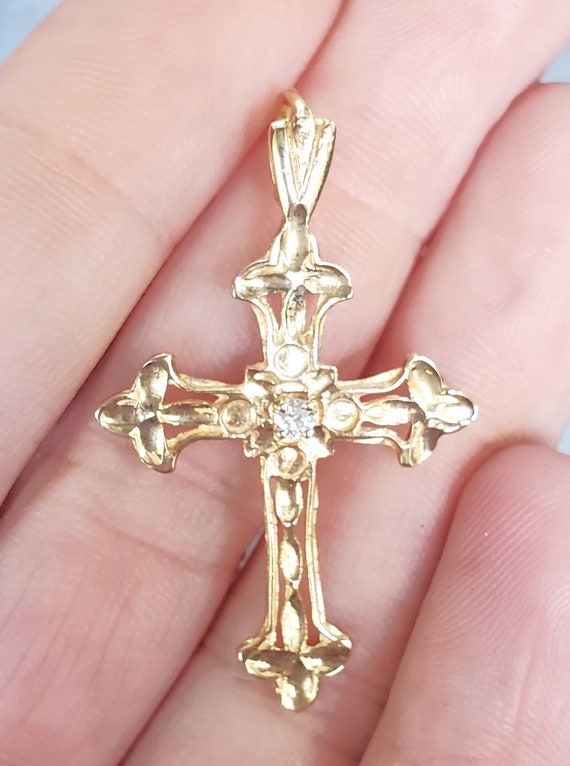 14k diamond cut cross - Gem