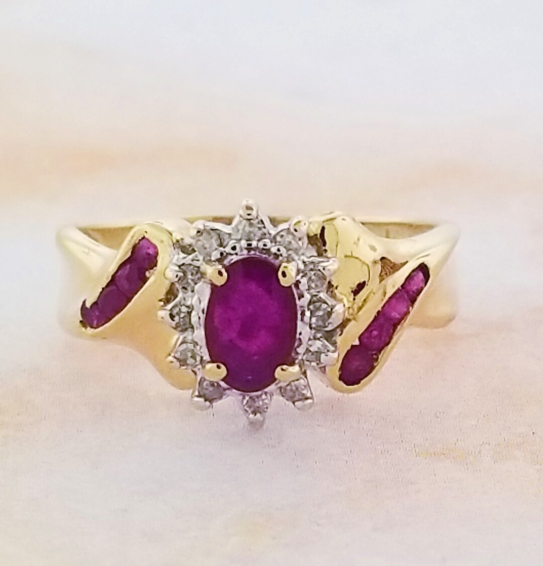 14k Yellow Gold Ruby and Diamond Ring - Etsy