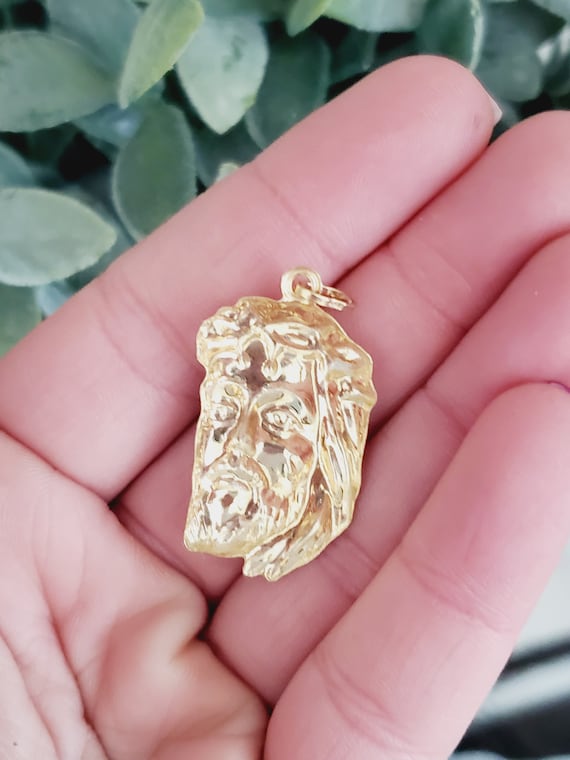 14k Yellow Gold Large Jesus Christ Head Pendant | Etsy