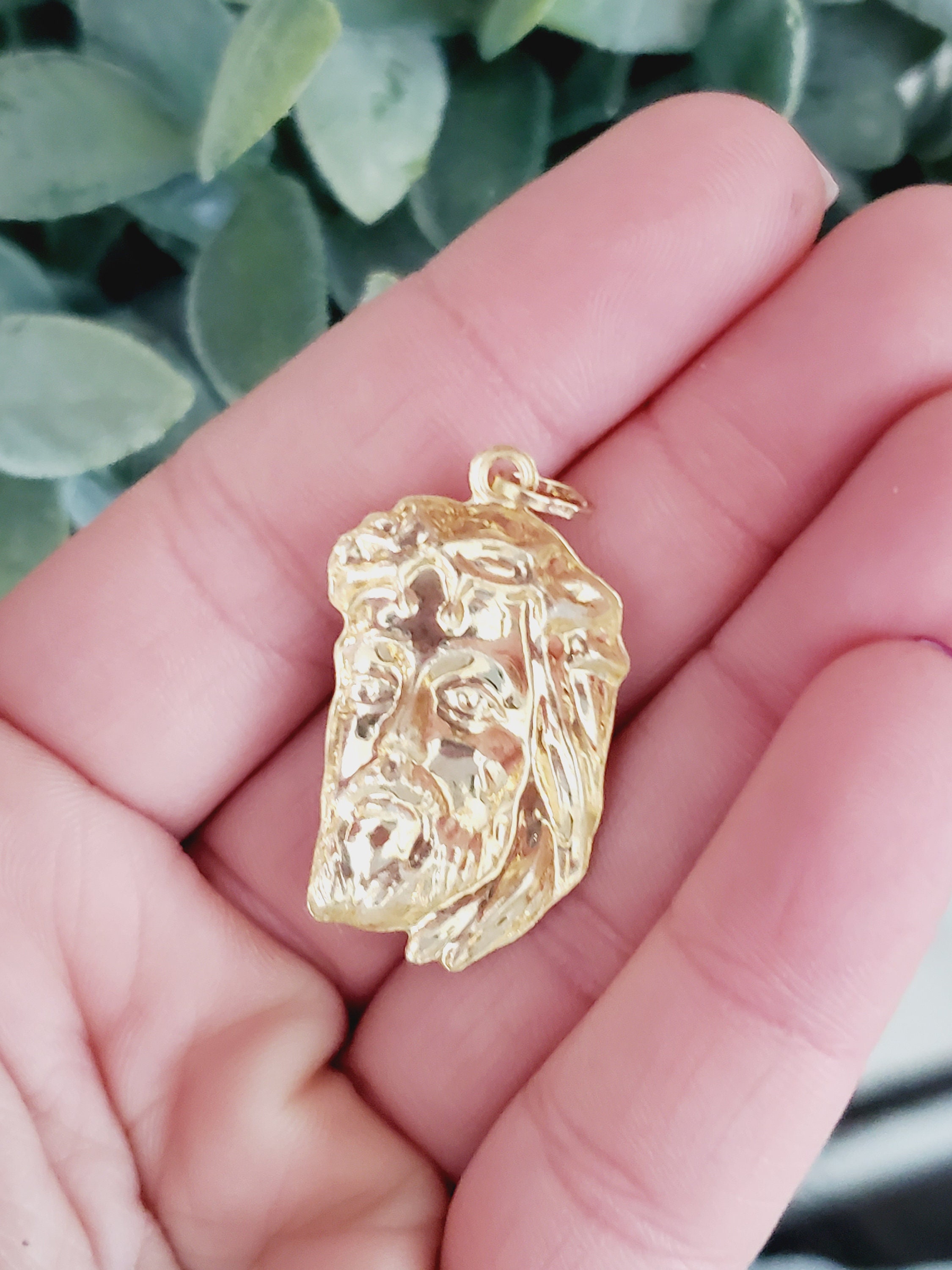 14k Yellow Gold Large Jesus Christ Head Pendant - Etsy