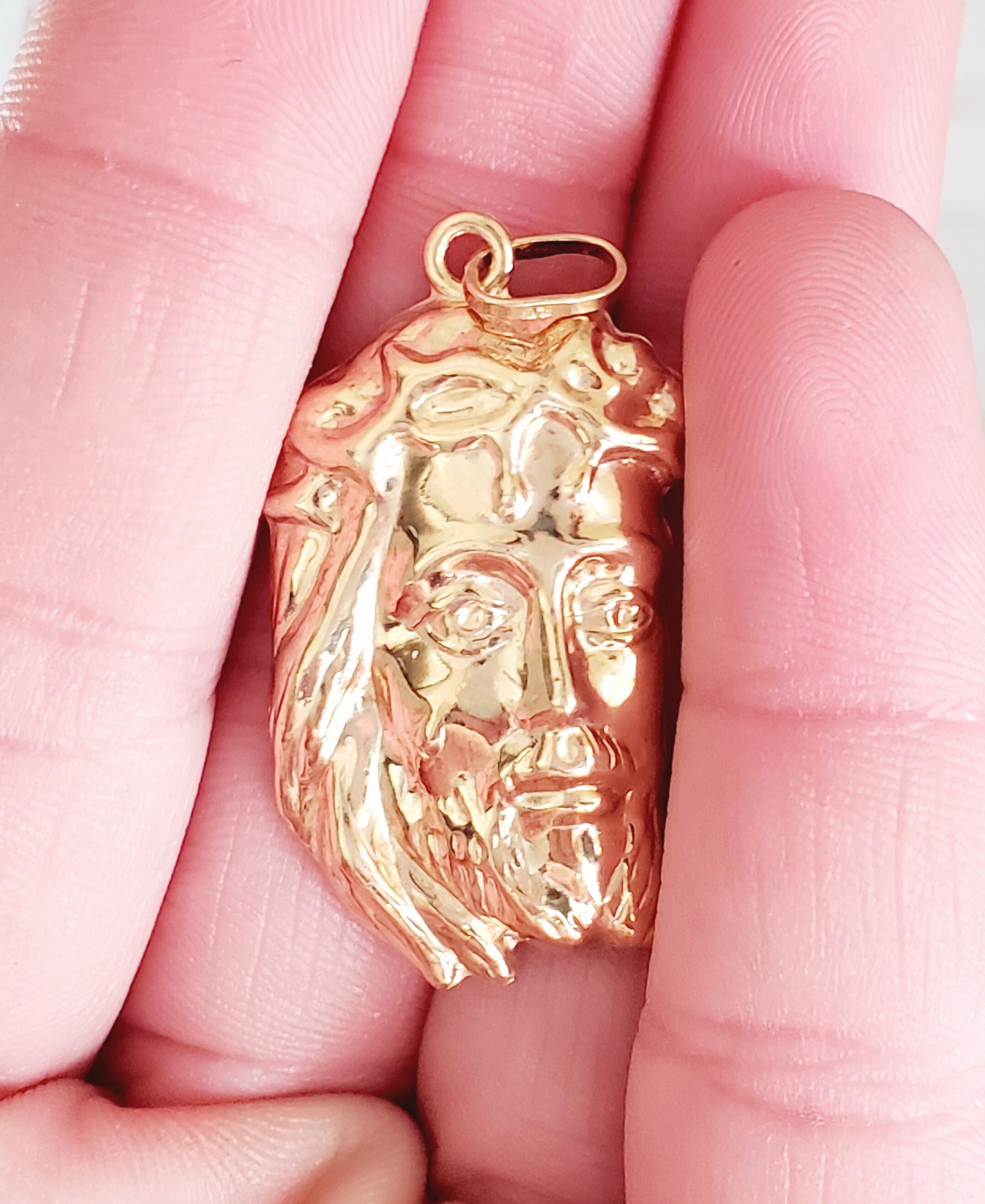 14k Yellow Gold Large Jesus Christ Head Pendant - Etsy