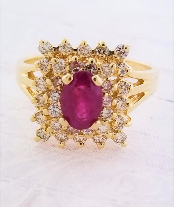14k Yellow Gold Ruby and Diamond Ring - Gem