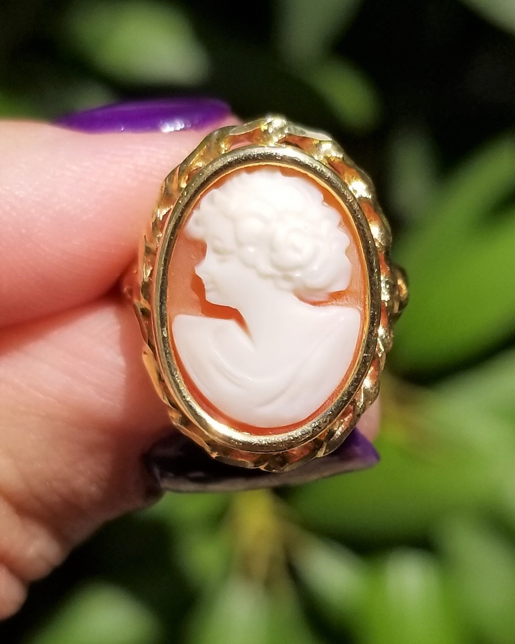 14k Yellow Gold Vintage Cameo Ring | Etsy