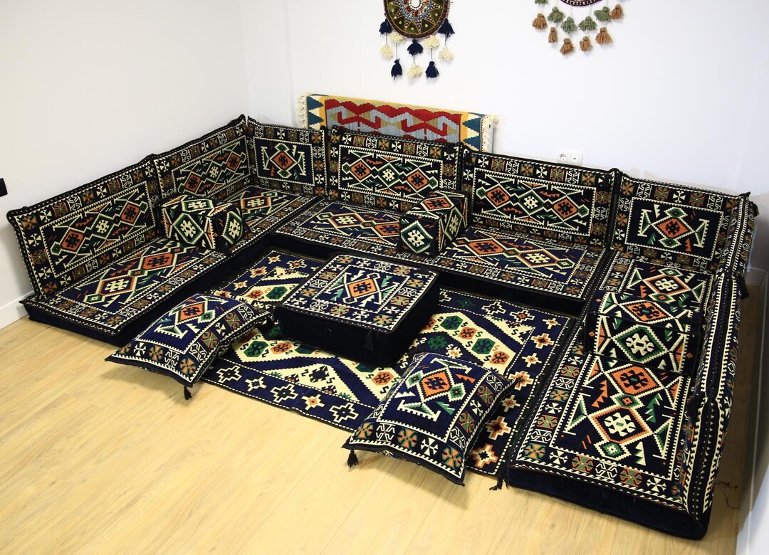 Navy Color Ottoman Floor Seating, Arabic Majlis, Moroccan Couch ...