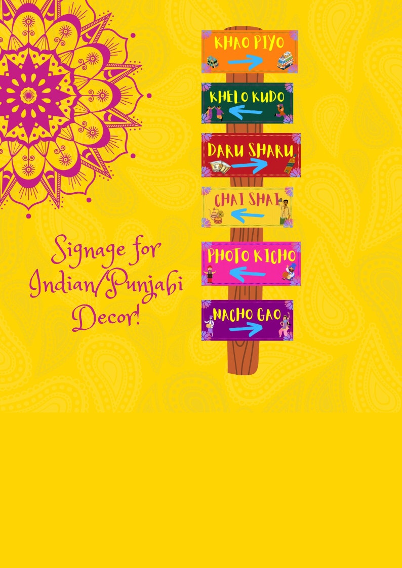 Indian/punjabi Wedding/sangeet/jago Party Direction Signs, Instant ...