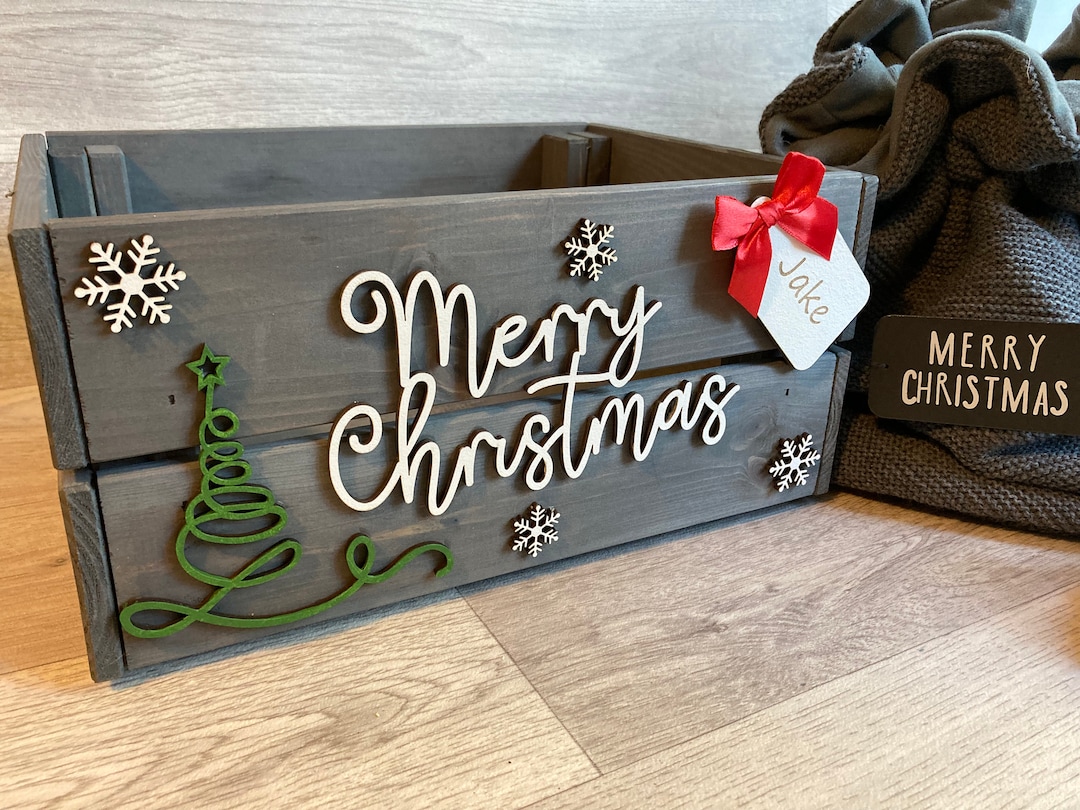 Personalised Christmas Box, Christmas Hamper Crate, Painted Wooden Box ...