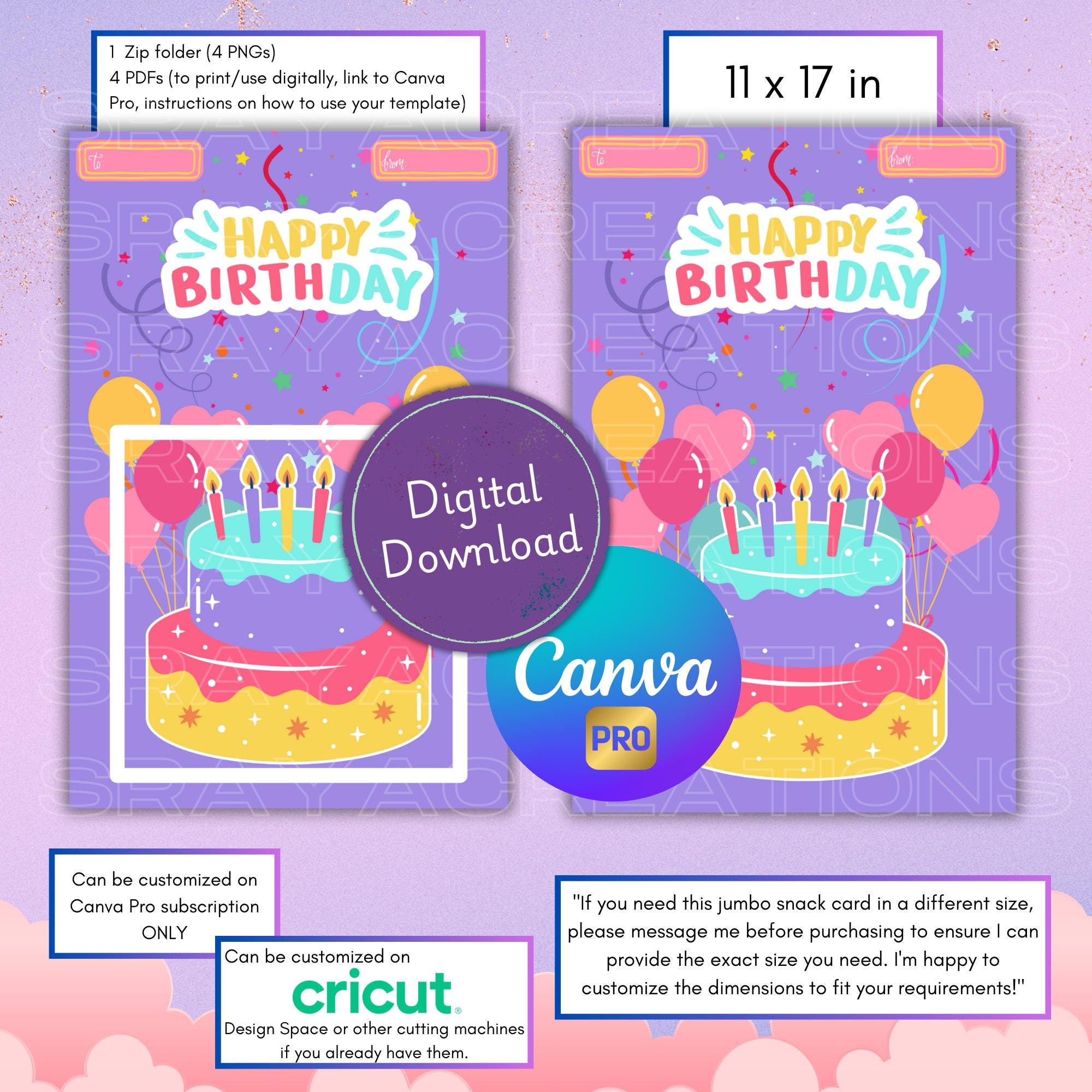 Jumbo Birthday Snack Card Template - Birthday Cake Balloons Design ...