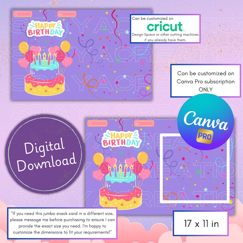 Jumbo Birthday Snack Card Template - Birthday Cake Balloons Design ...