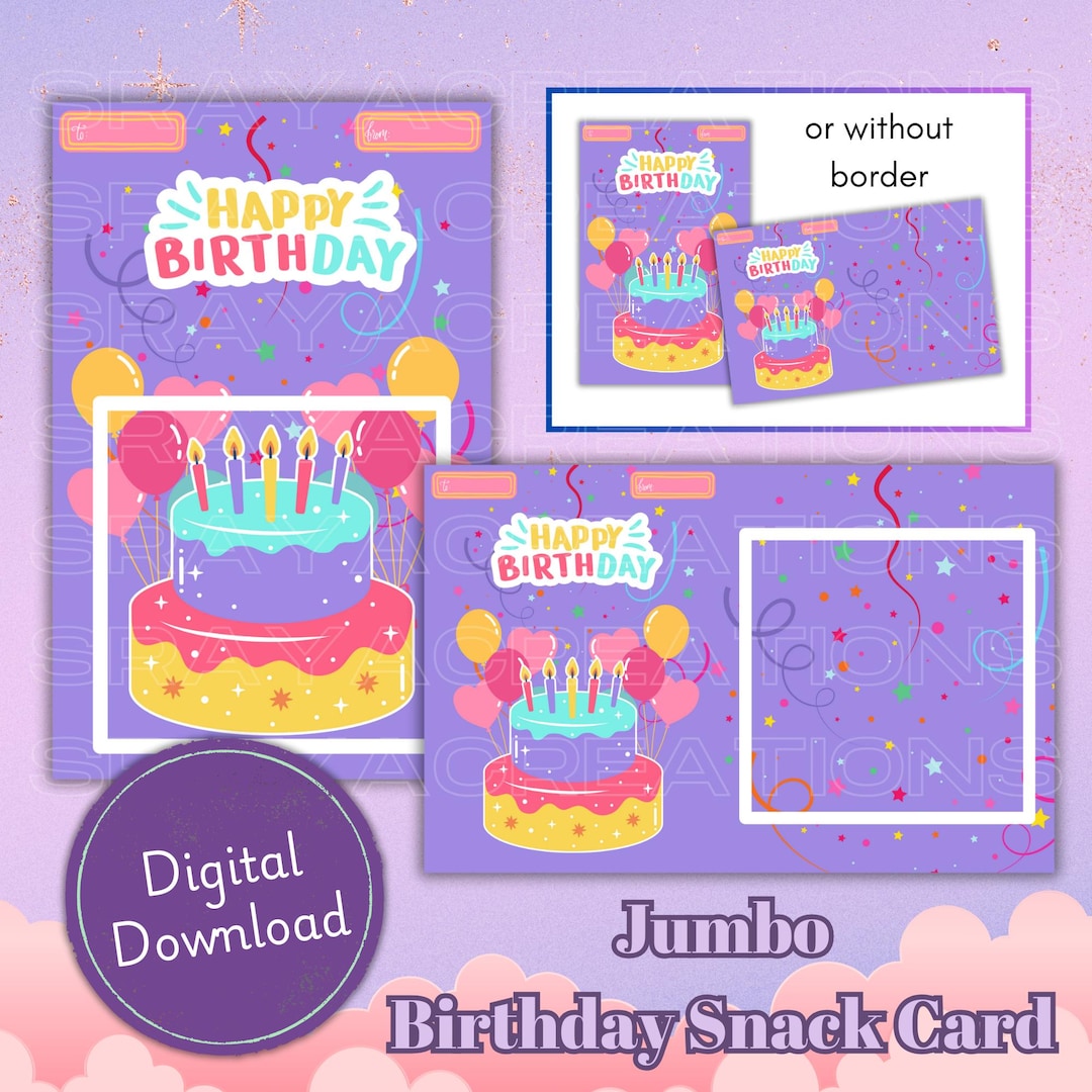 Jumbo Birthday Snack Card Template - Birthday Cake Balloons Design ...