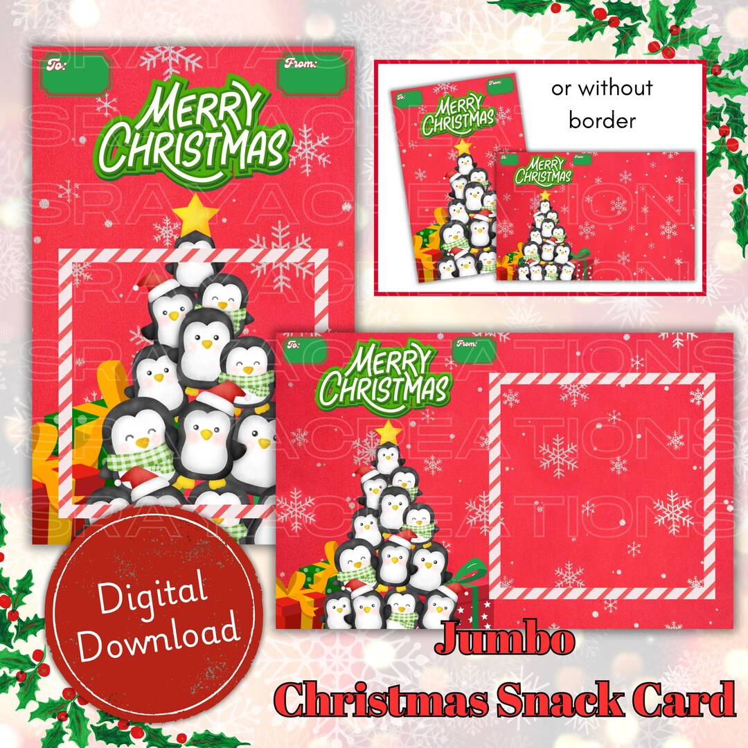 Jumbo Stacking Penguins Christmas Tree Card Snack Template - 11x17in and 17x11in | Digital ...