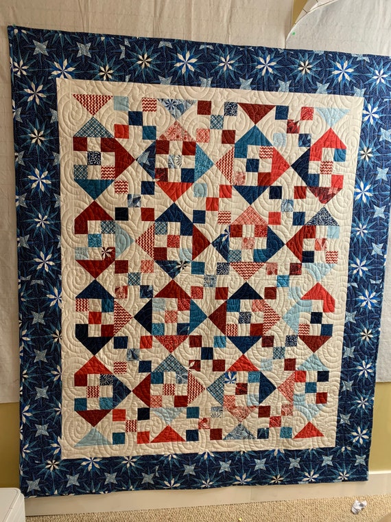 Red White and Blue 9 Patch and Hourglass Quilt - Etsy