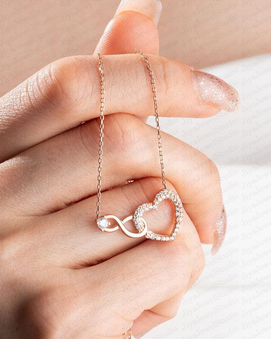 Buy Infinity Heart Necklace, 925 Sterling Silver Moissanite Necklace ...