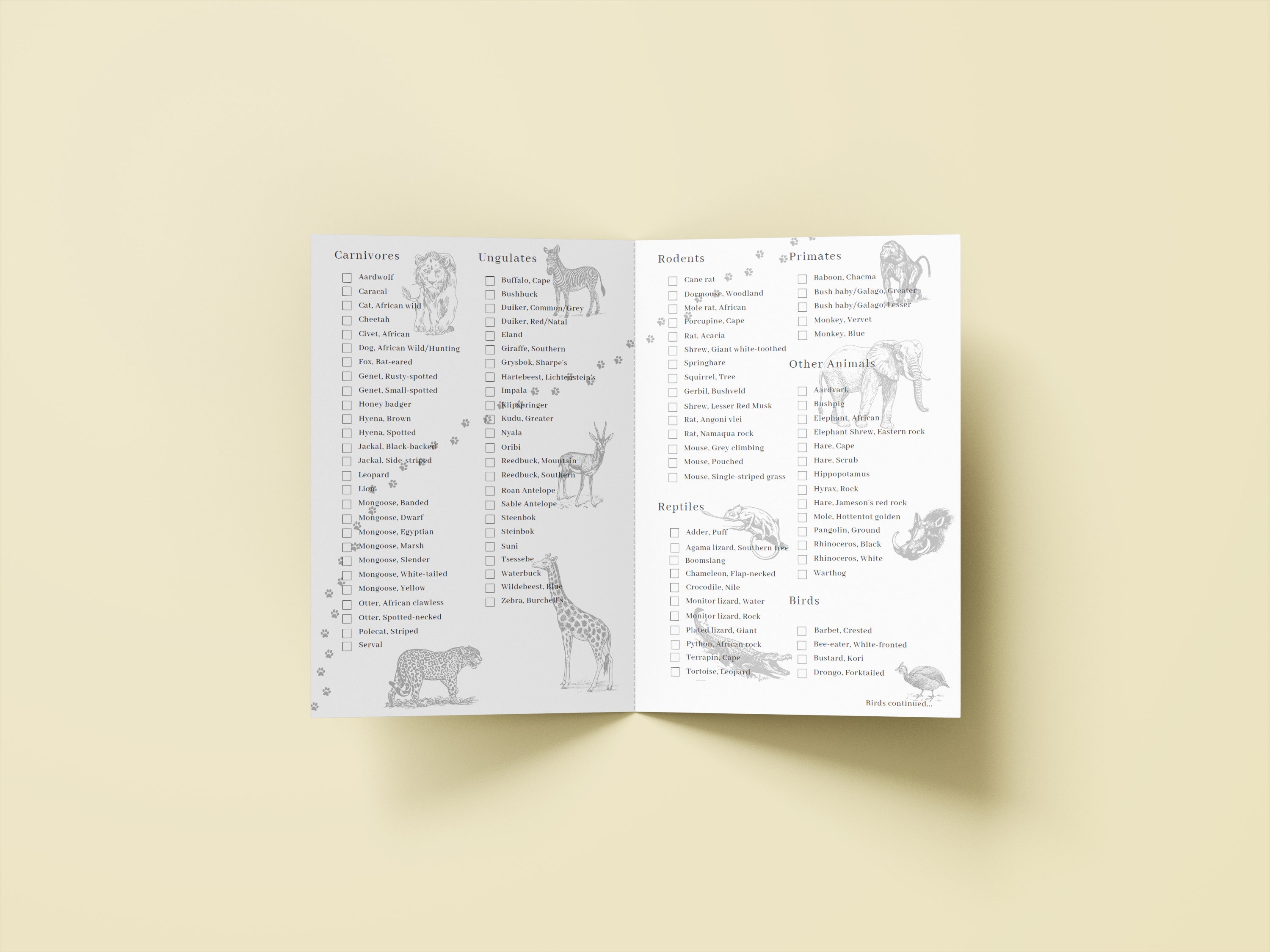 Kruger Park Wildlife Checklist – Safari Animals & Birds (digital ...