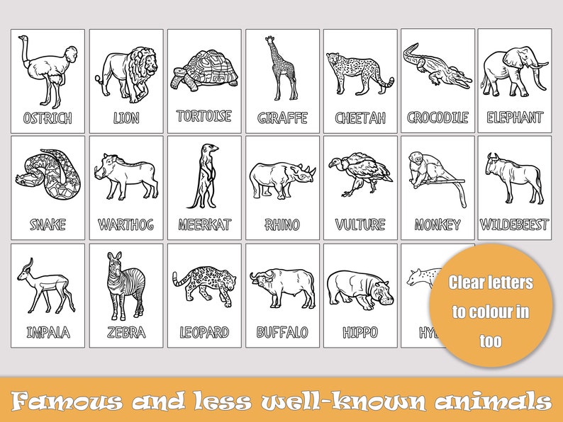 20 Printable Kids Colouring Pages: African Safari Animals | Childrens ...